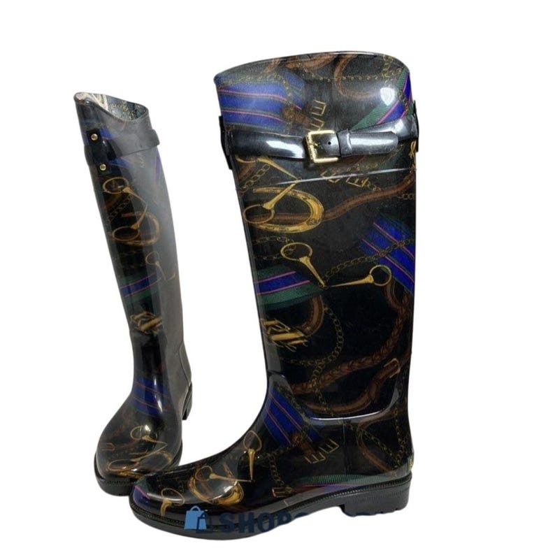 Women’s 9B Ralph Lauren Rossalyn II Rain Boots Equestrian Print Tall - Etsy