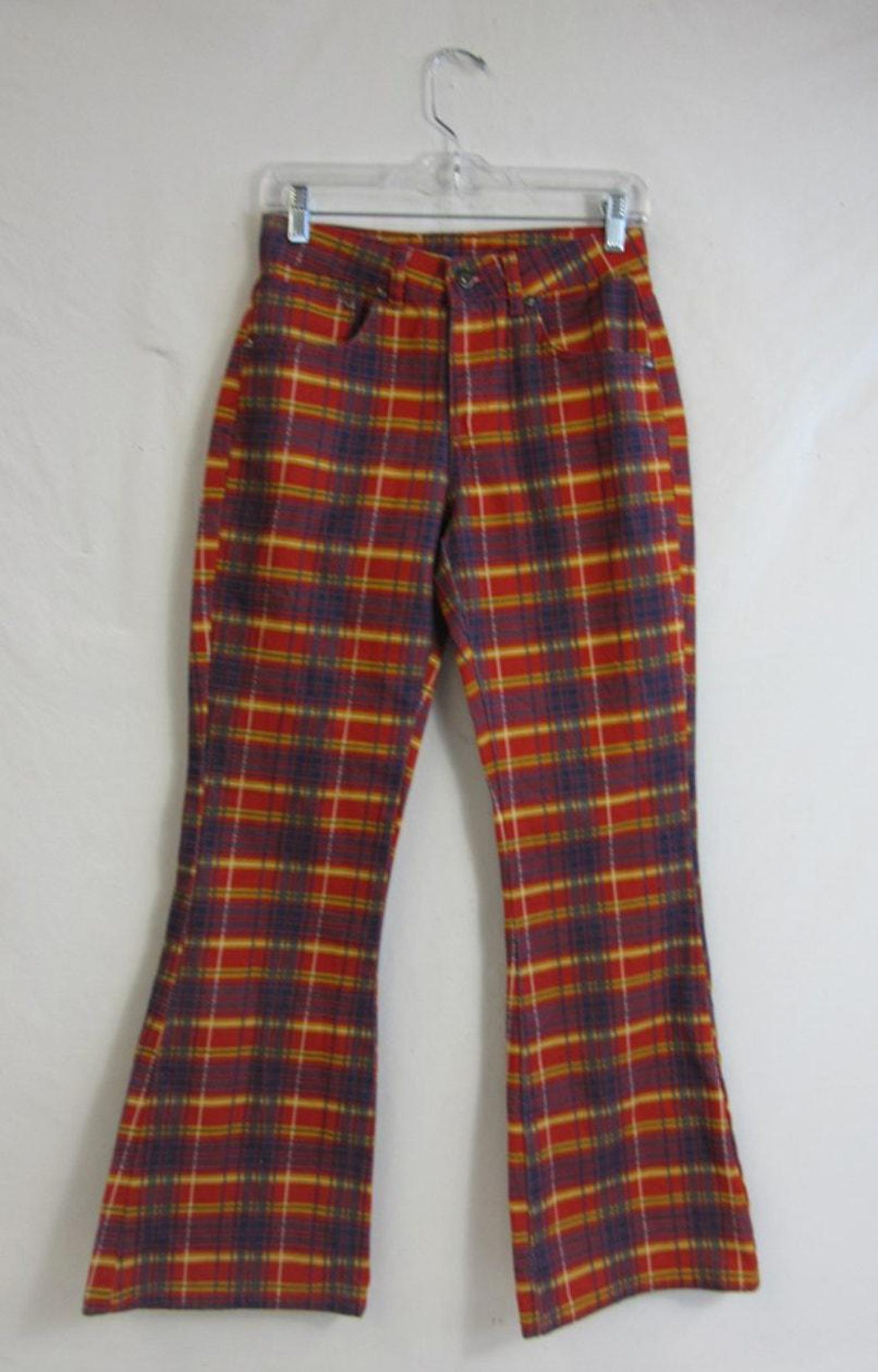 The Ragged Priest Red Check Flares Pants, Size: 26EU - Etsy