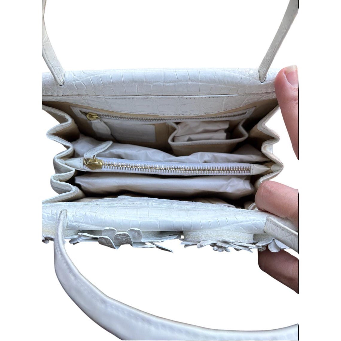 Nancy Gonzalez White Crocodile Leather Floral Handbag – NWT, Never Worn ...