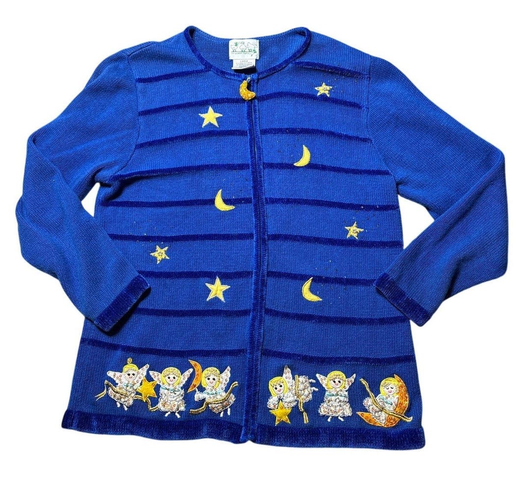 Vintage Quacker Factory Moon Zipper Celestial Cardigan Sweater Large - Etsy