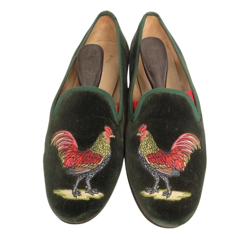 Stubbs and Wootton Green Velvet Shoes, Rooster 6.5 - Etsy