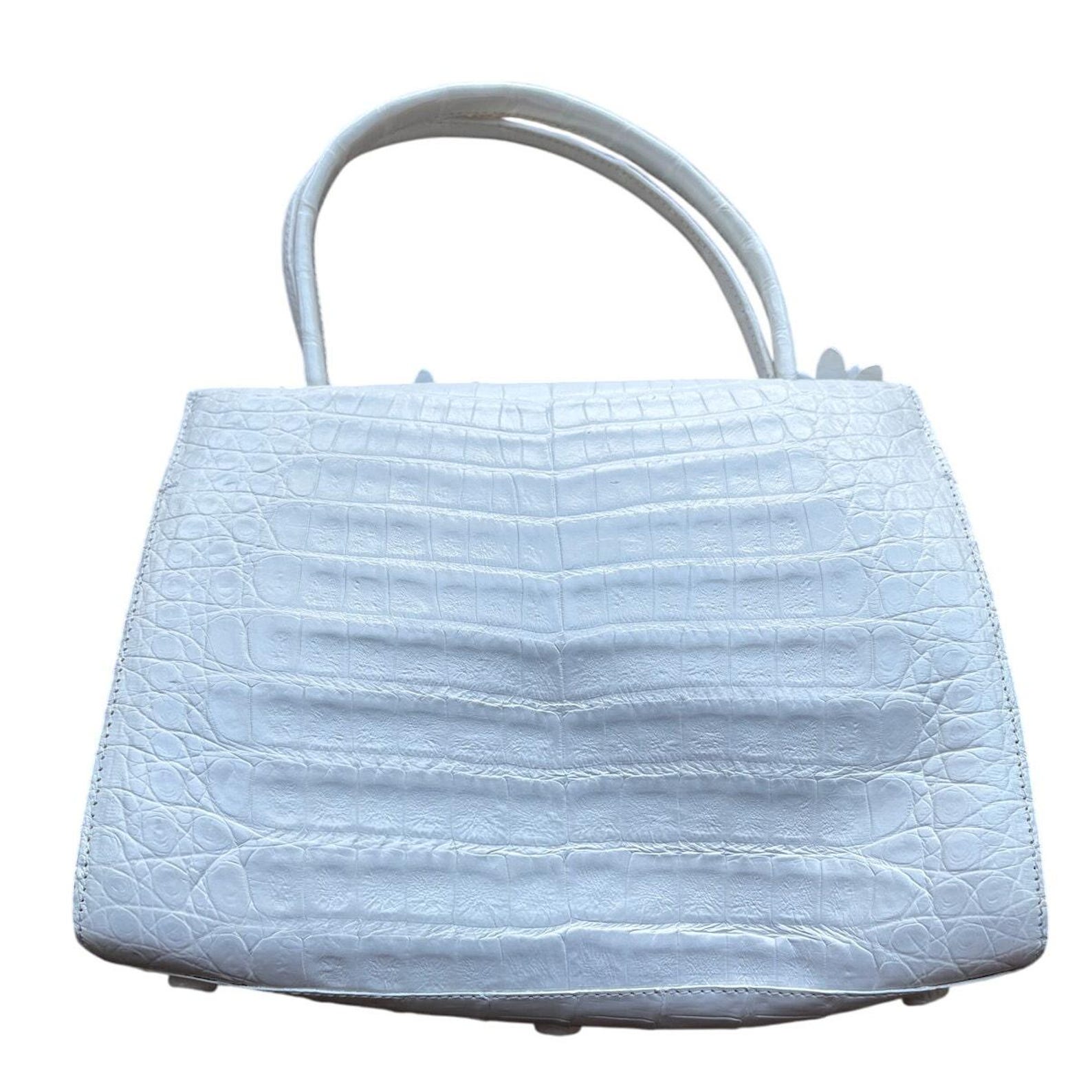 Nancy Gonzalez White Crocodile Leather Floral Handbag – NWT, Never Worn ...