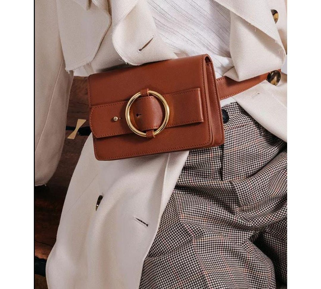 Parisa Wang Allured Small Leather Belt Bag – Tan Gold Buckle, Excellent ...