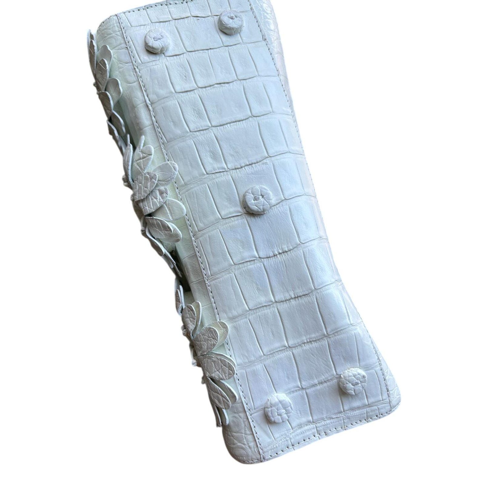 Nancy Gonzalez White Crocodile Leather Floral Handbag – NWT, Never Worn ...