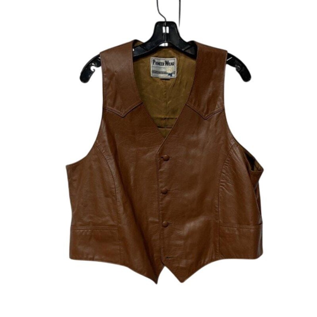 Men’s 46 Pioneer Wear Leather Vest Brown Button Front Western Dapper ...