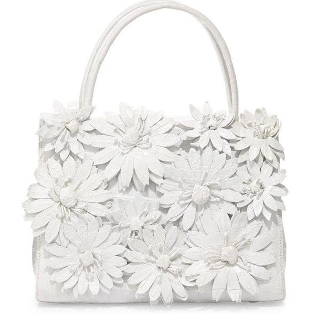 Nancy Gonzalez White Crocodile Leather Floral Handbag – NWT, Never Worn ...