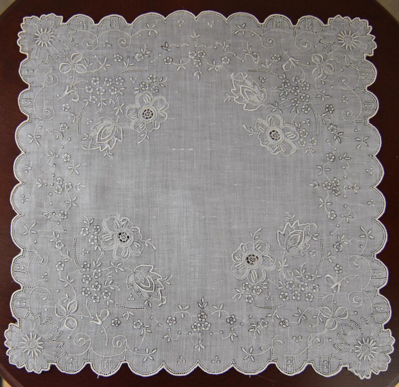 Vintage Linen Whitework Blossoms Embroidered Bridal Hankerchief - Etsy
