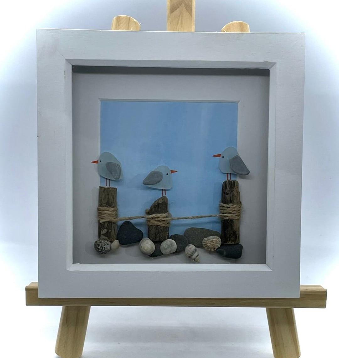 Cornish Sea Glass Seagull Art, Coastal Scene on Driftwood, Framed Beach ...