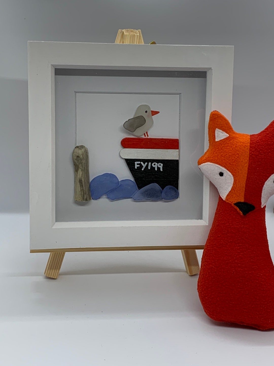 Cornish Sea Glass Art Frame Fishing Boat Coastal Scene Framed Handmade ...