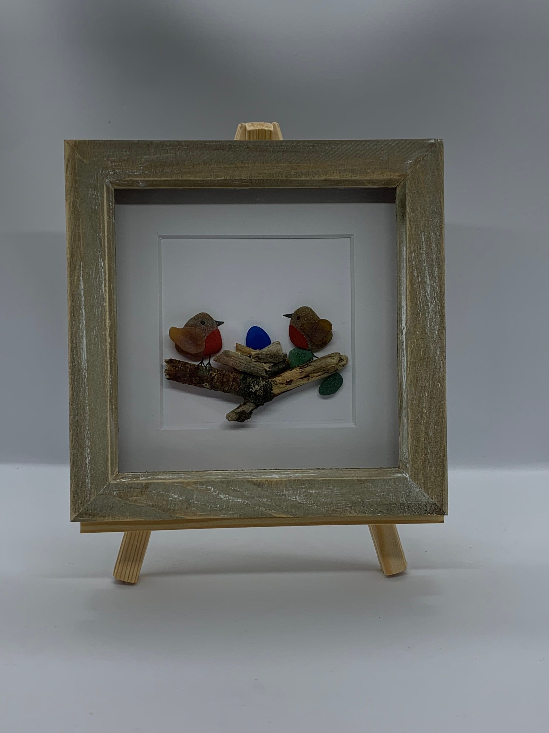 Sea Glass Art Frame Robin New Baby Sea Glass Driftwood Art. | Etsy