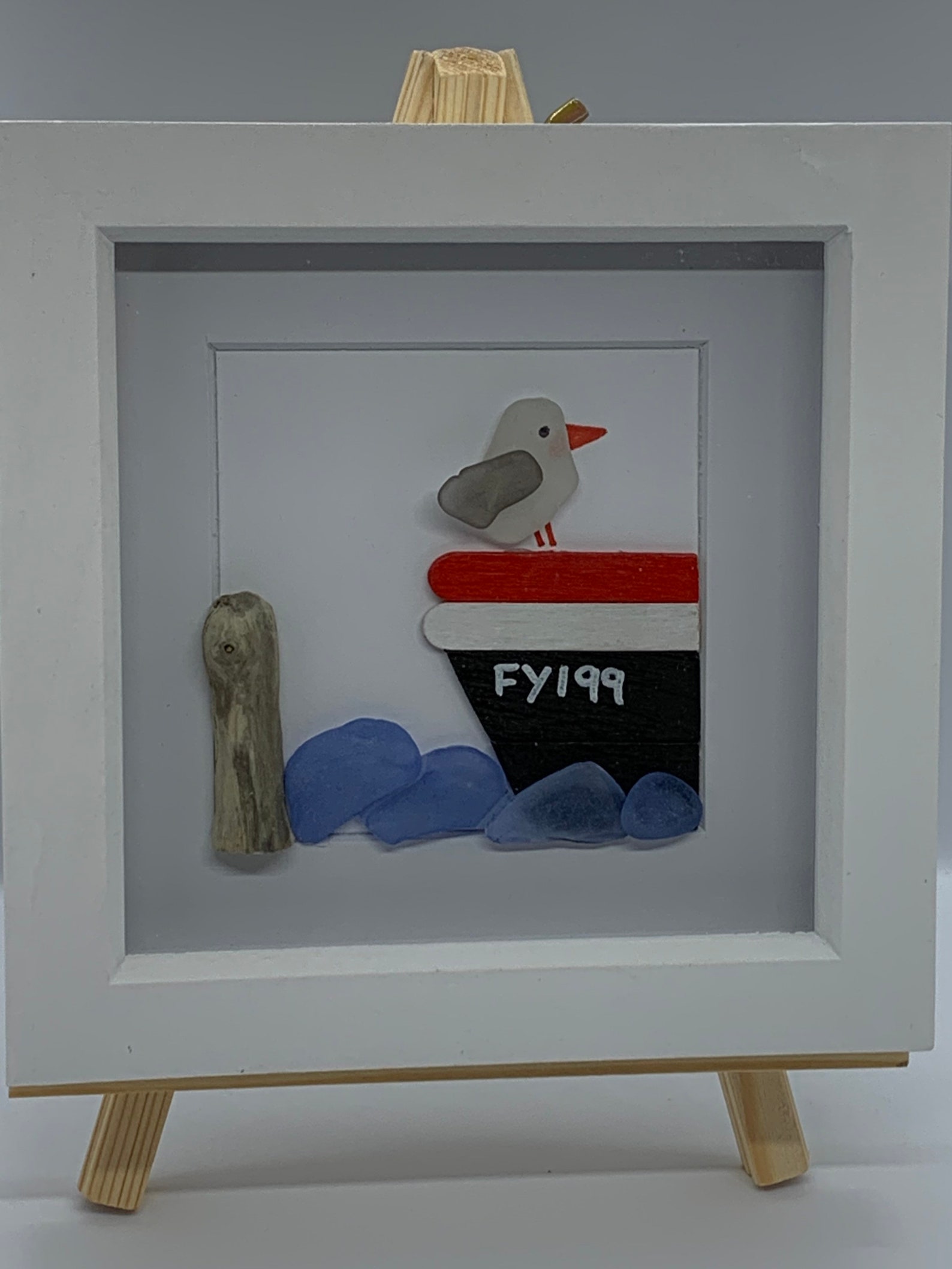 Cornish Sea Glass Art Frame Fishing Boat Coastal Scene Framed | Etsy UK