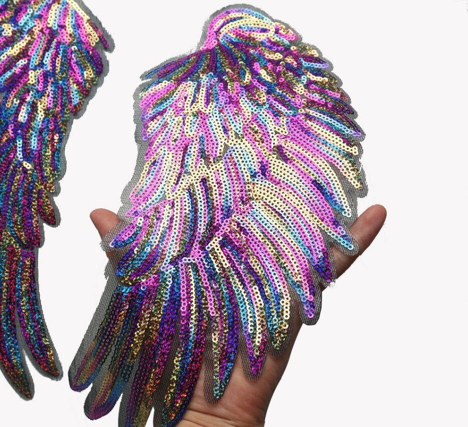 Angel Wing Iron on Sequin Patch Fancy Dress Moon Walk Large - Etsy