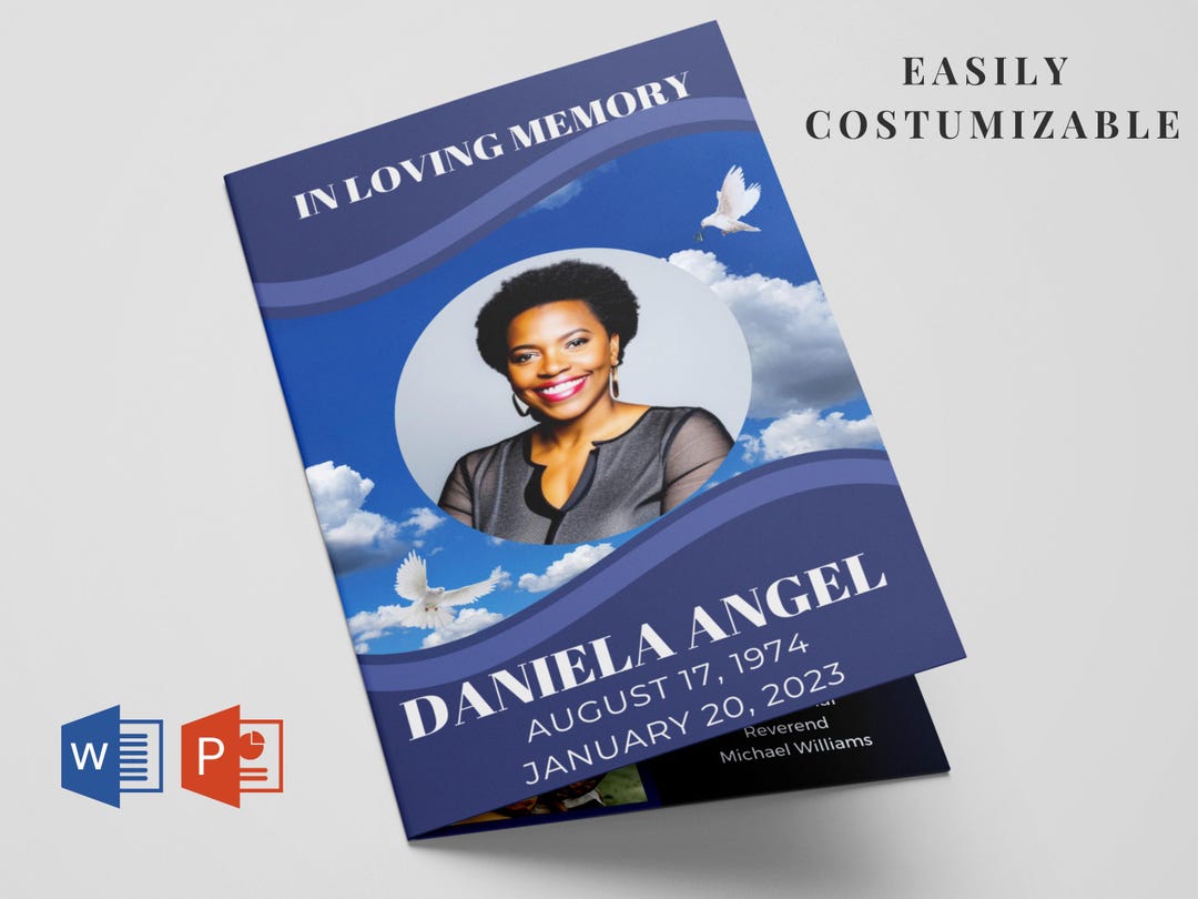 Blue Sky and Clouds, Editable Memorial Service Template Memorial ...