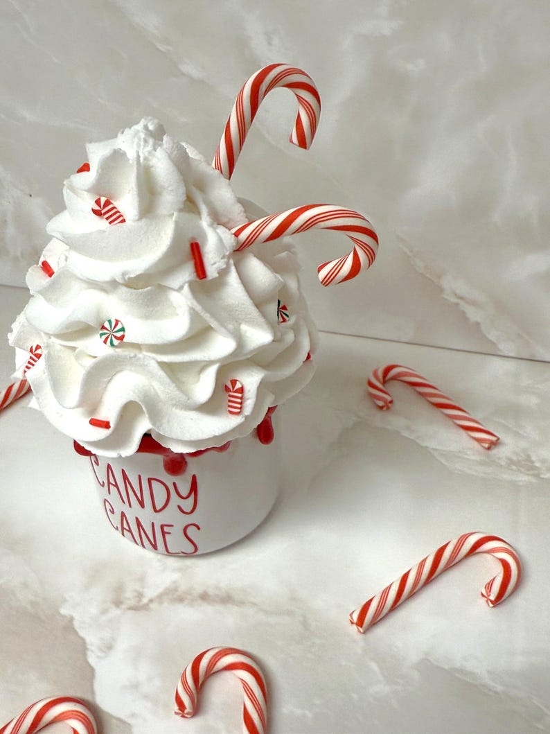 Candy Cane Mini Mug, Faux Whipped Topper, Christmas Tiered Tray Decor ...