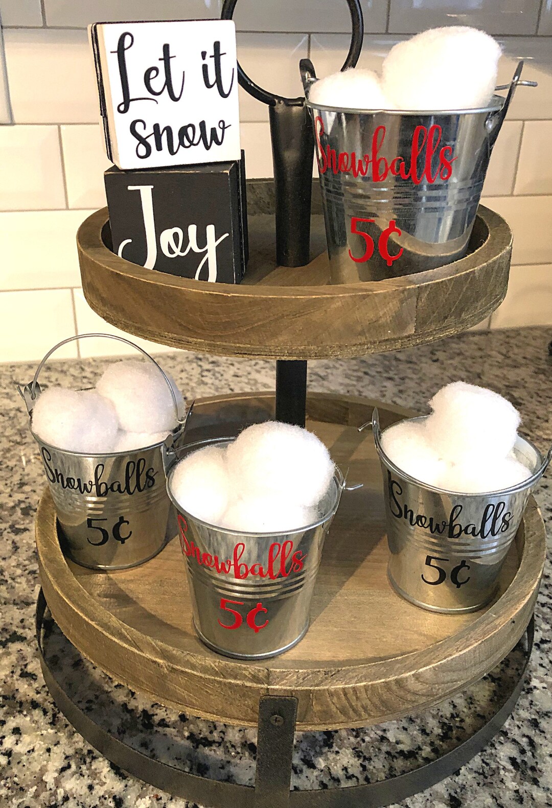 Mini Snowball Bucket, Winter Tiered Tray, Tiered Tray Decor, Snowballs ...