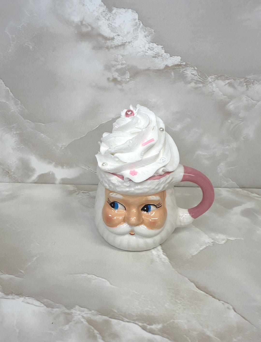 Mini Santa Mug With Faux Whipped Cream, Pink Christmas Tiered Tray ...