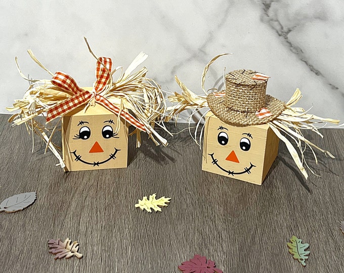 Mini Scarecrows, Mini Wooden Blocks, Fall Decor, Tiered Tray Decor ...