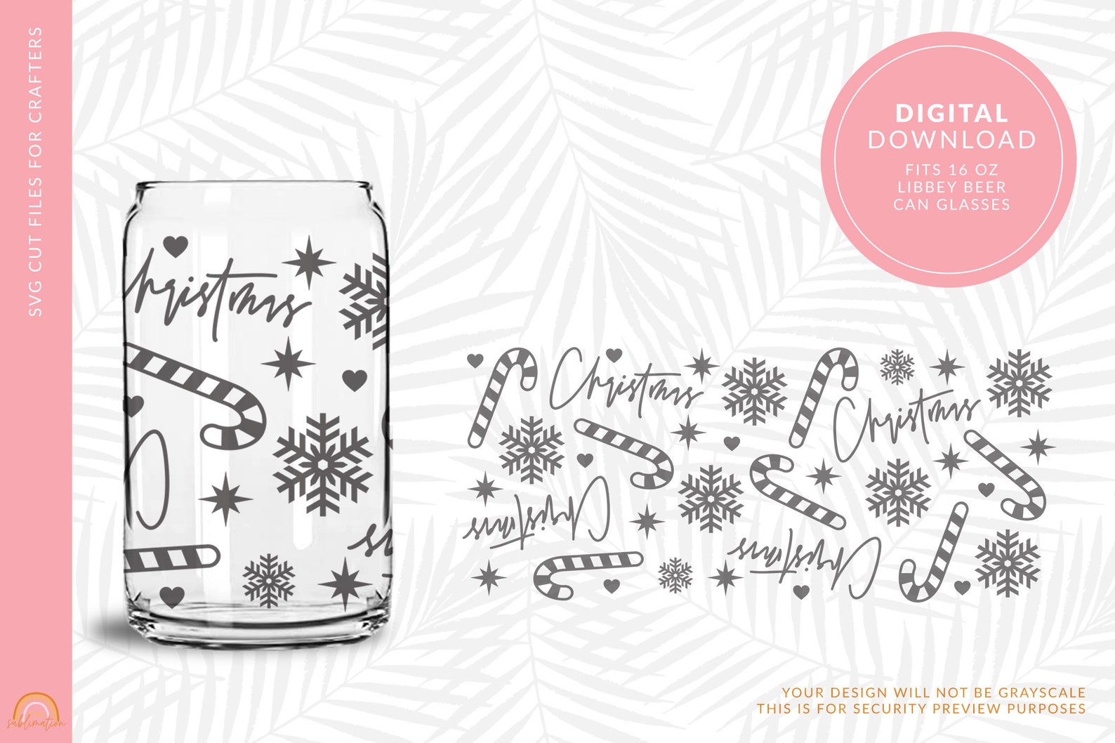 Christmas Libbey Glass Can Wrap Svg Design Hm Etsy
