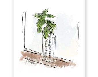 Basil Herb Wall Art, Basil Herb Art, Basil Watercolor, Herb Watercolor ...