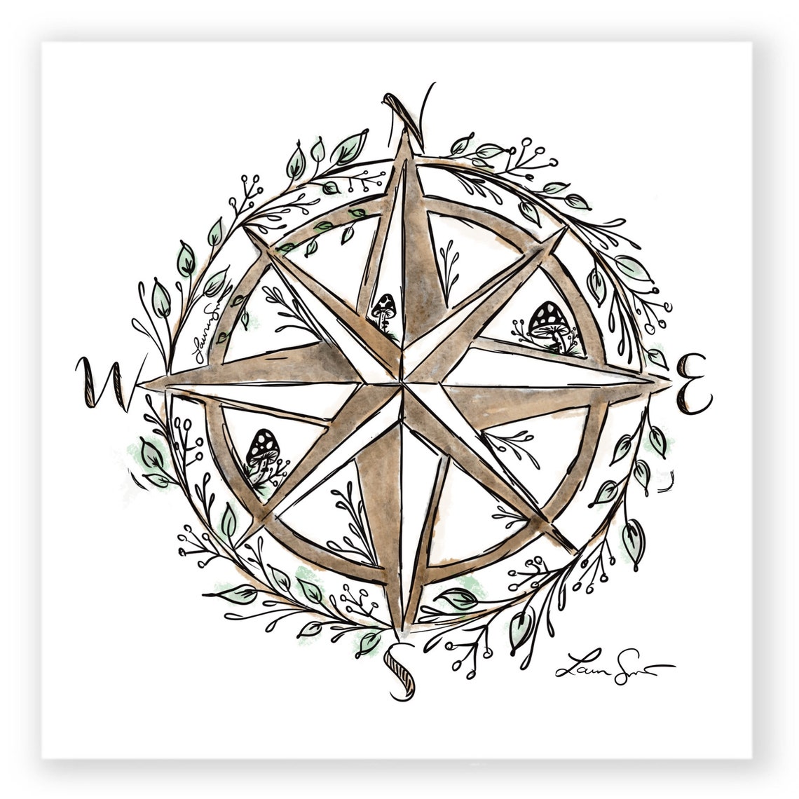 Floral Compass Rose Art Print - Etsy