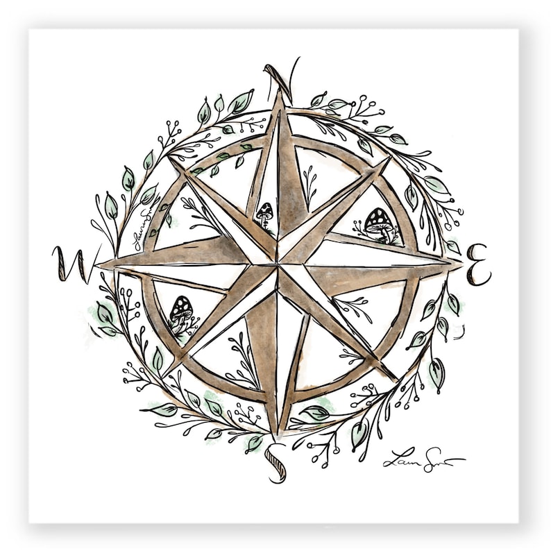Floral Compass Rose Art Print - Etsy