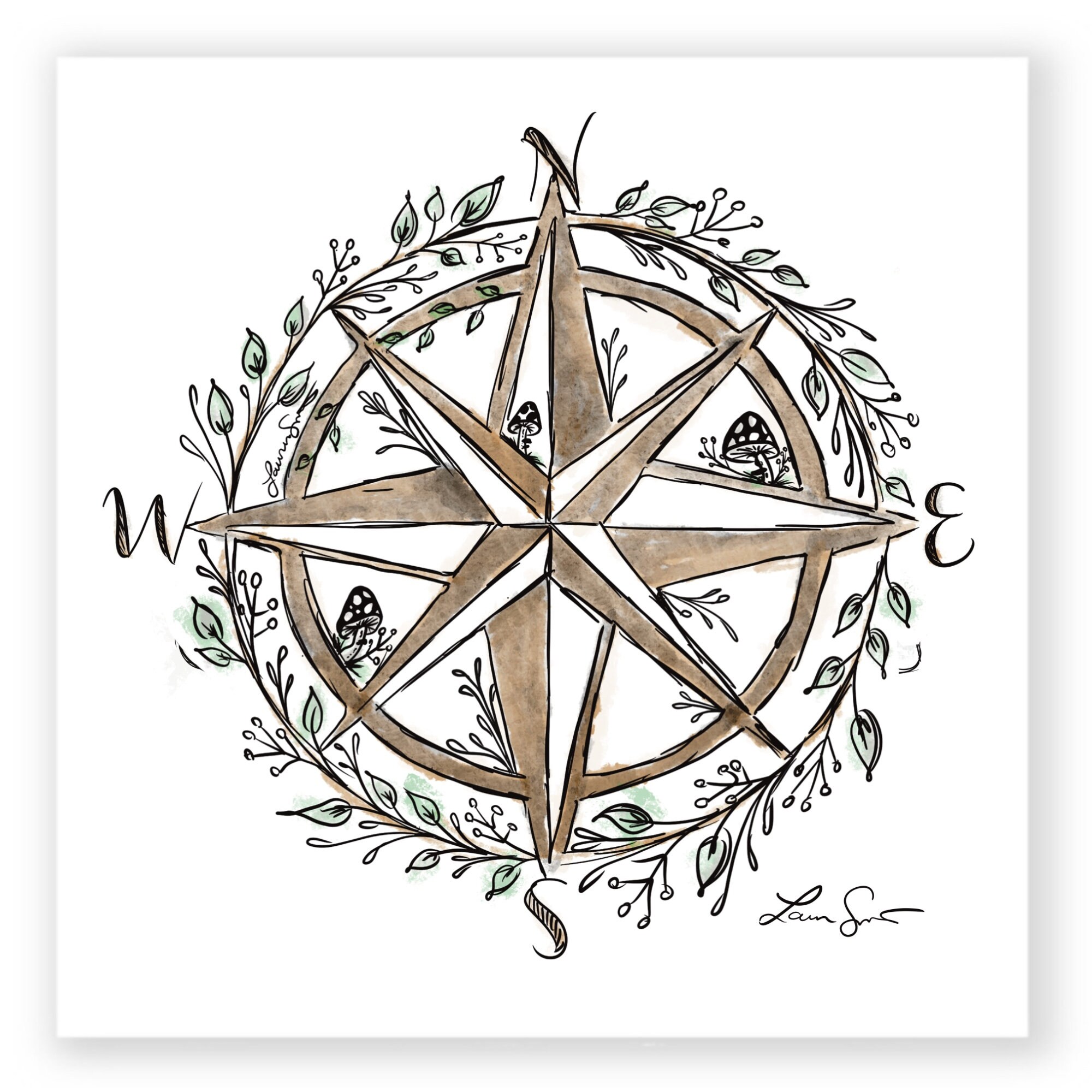 Floral Compass Rose Art Print - Etsy