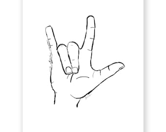 Coloring Page ASL i Love You Sign Floral Designs - Etsy