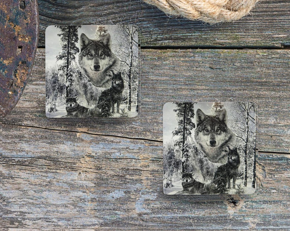 Set of 4 Hand Printed Wooden Coasters, Novelty Coasters, Tableware ...