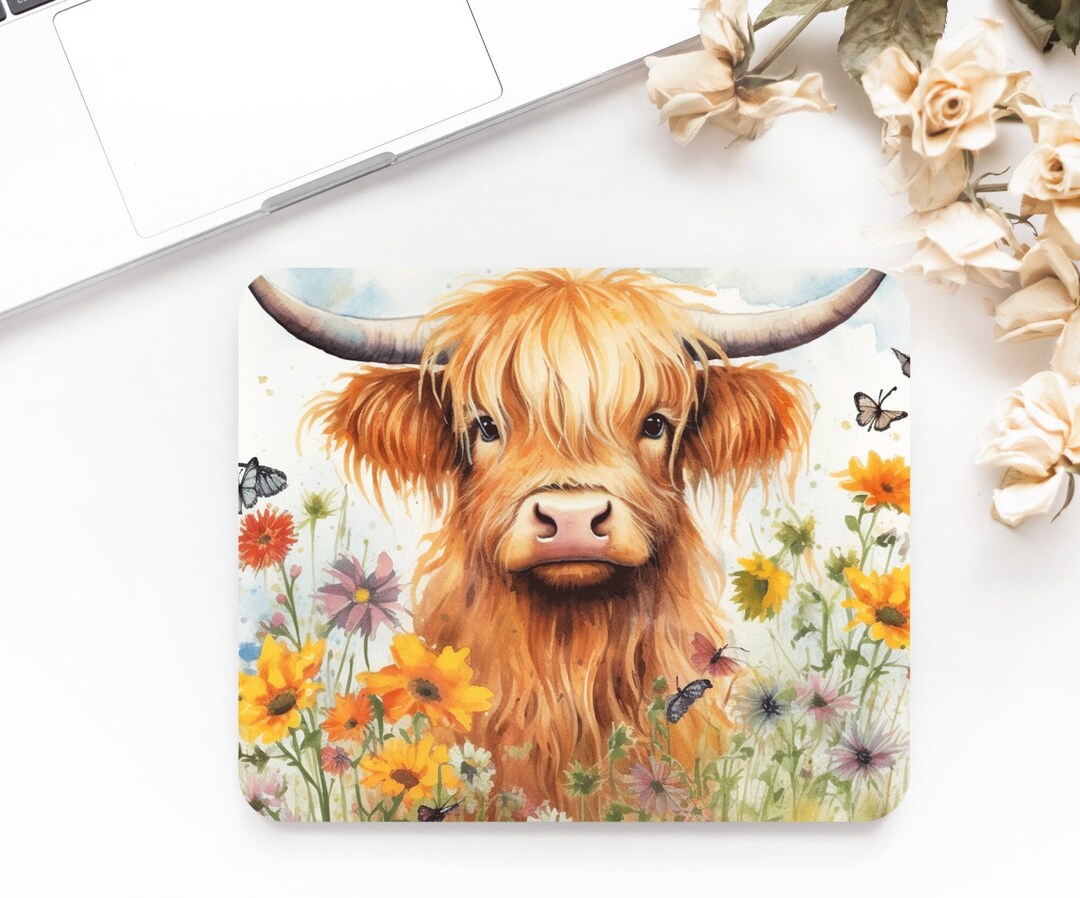 Floral Highland Cow Anti - Slip Mouse Pad Office Gift Mousemat Mousepad ...