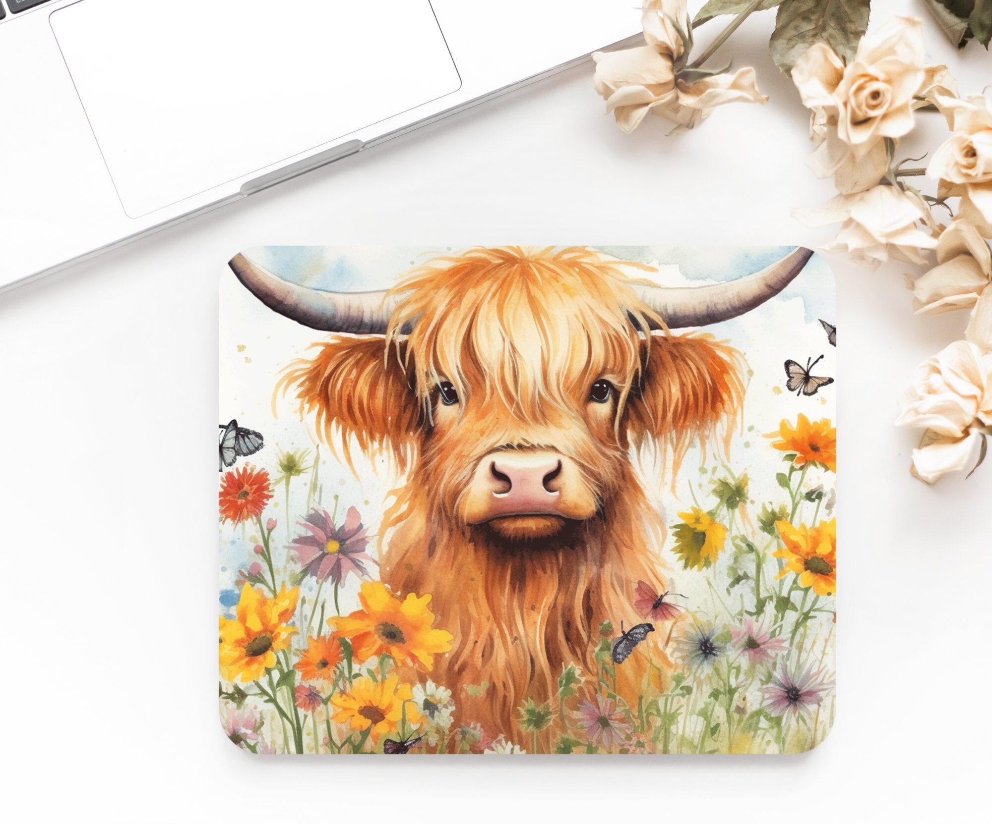 Floral Highland Cow Anti - Slip Mouse Pad Office Gift Mousemat Mousepad ...