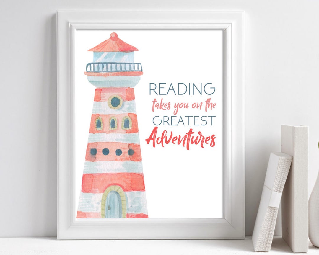 Printable Lighthouse Watercolor Art, Book Lovers Gift, Reading Nook ...