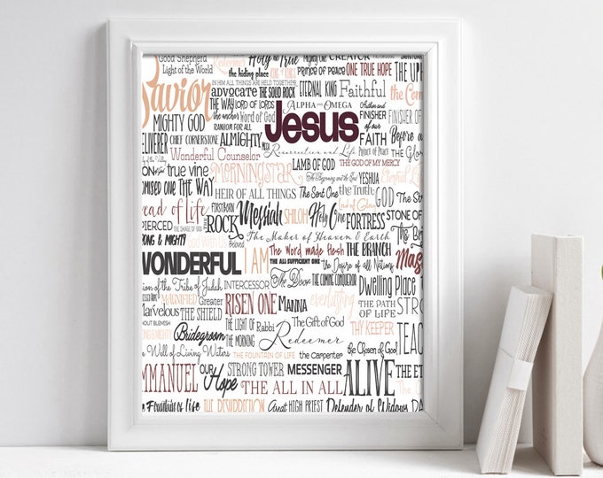 CHRISTMAS Print, Nativity Art, Christian Art, Names of the Savior ...