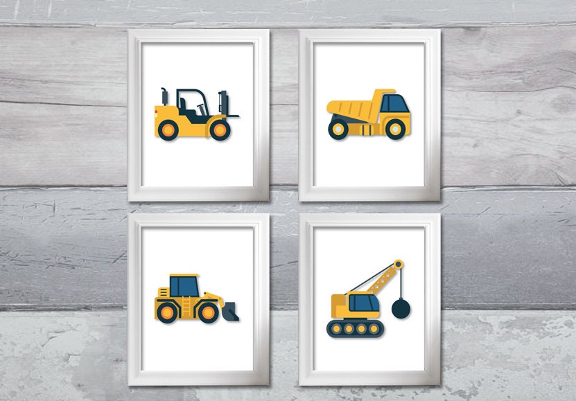 Four Printable Construction Truck Wall Art, Printable Big Truck Prints ...