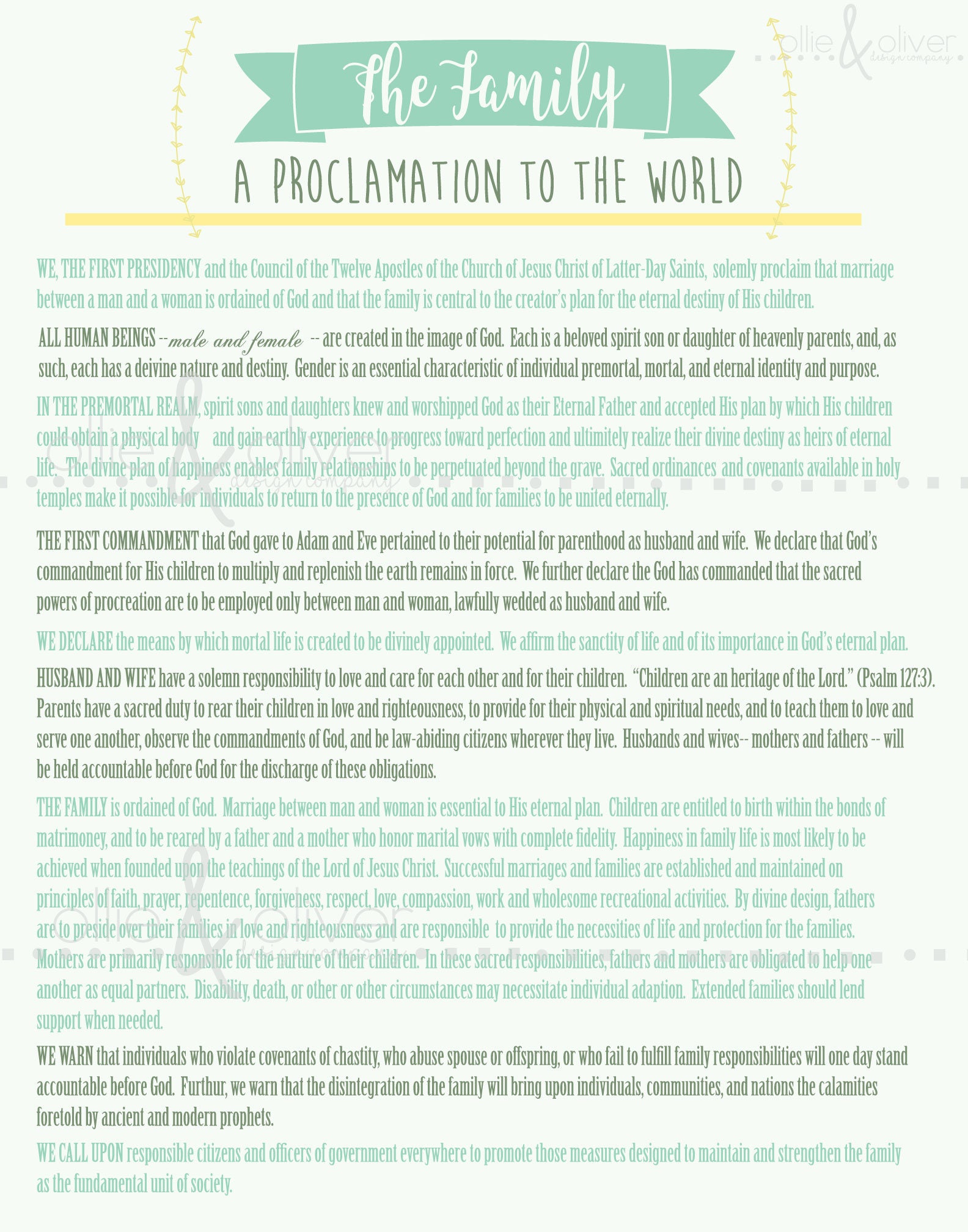 The Family: A Proclamation to the World --INSTANT DOWNLOAD-- - Etsy