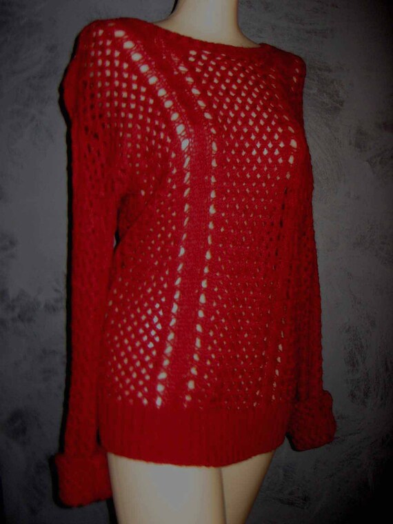 Red Sweater Soft Open Weave Wool Mohair Satin Ribbon … - Gem
