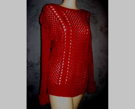 Red Sweater Soft Open Weave Wool Mohair Satin Ribbon … - Gem