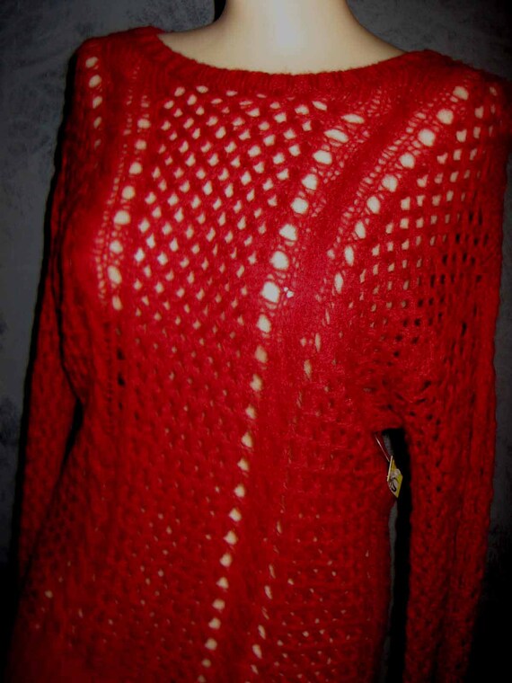 Red Sweater Soft Open Weave Wool Mohair Satin Ribbon … - Gem
