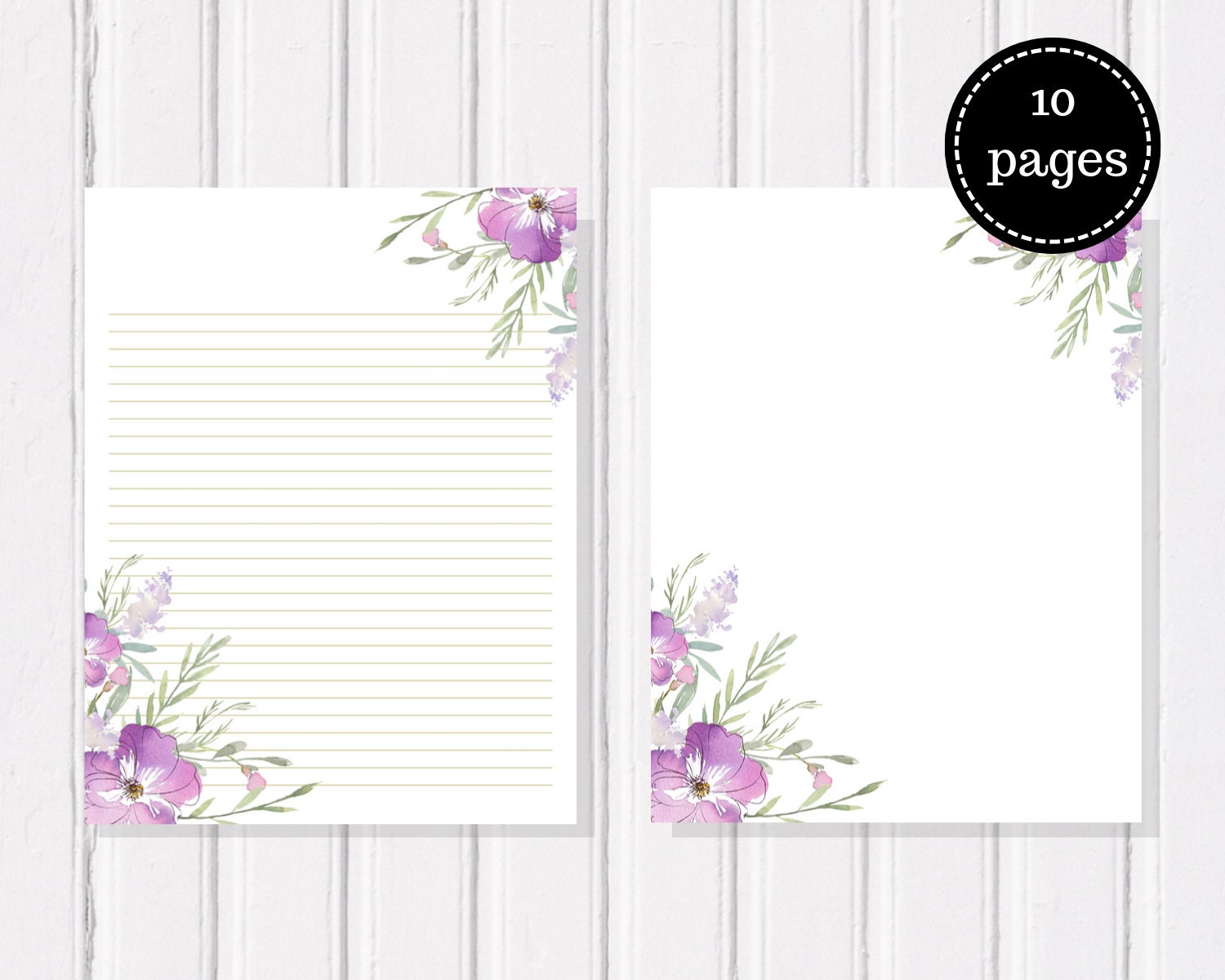 Printable Notebook Paper Flower Letter Pad Template Digital Stationery ...