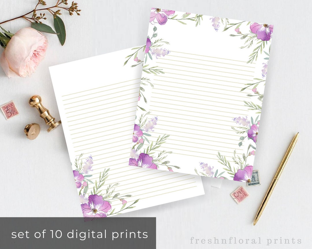Printable Notebook Paper Flower Letter Pad Template Digital Stationery ...