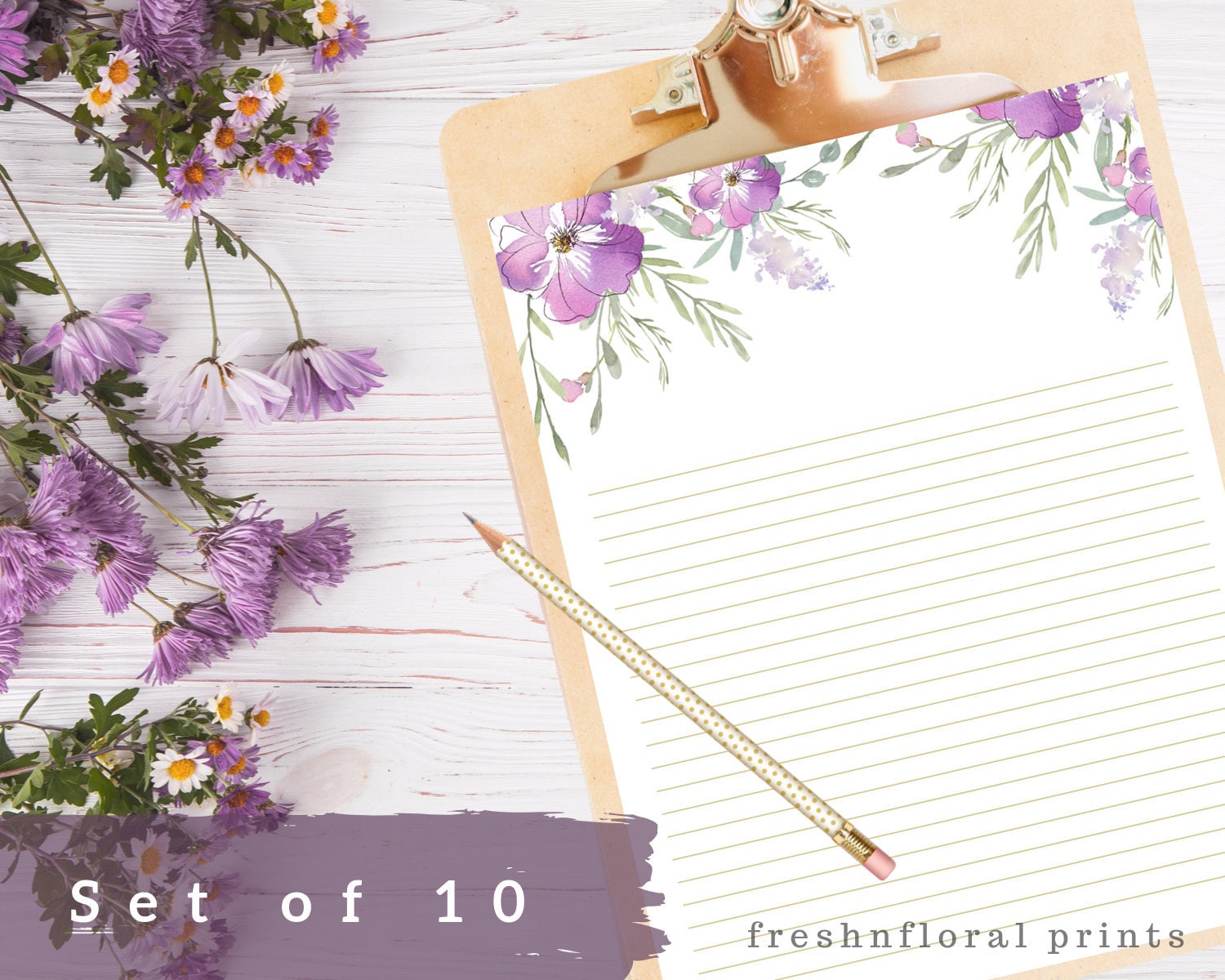 Printable Notebook Paper Flower Letter Pad Template Digital Stationery ...