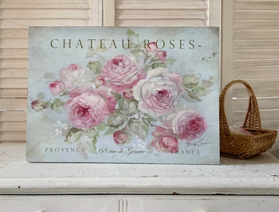 Shabby Chic French Chateau De Roses Pink Rose Sign Wood Wall - Etsy