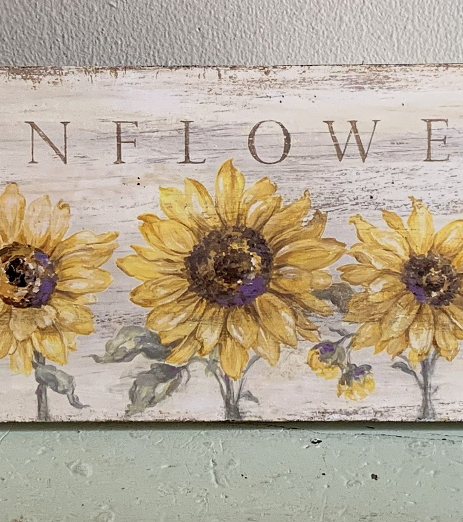Sunflower Art Print Sign on Wood Cottage Style Flower Wall Decor by ...