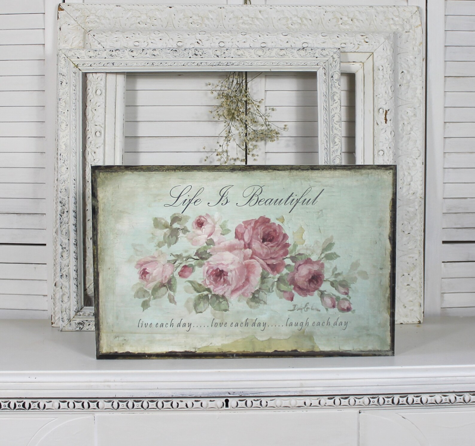 Shabby Chic Life is Beautiful Pink Roses Wood Sign Art Sign - Etsy
