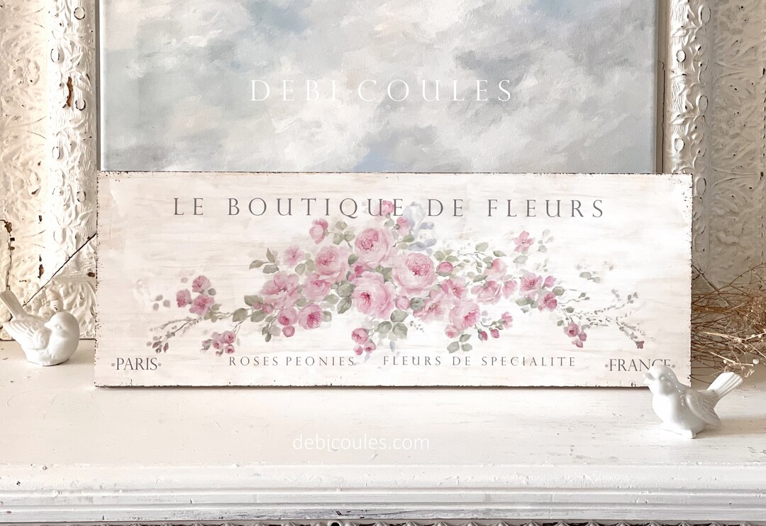 Shabby Chic French Flower Boutique Wood Print Sign by Debi Coules - Etsy