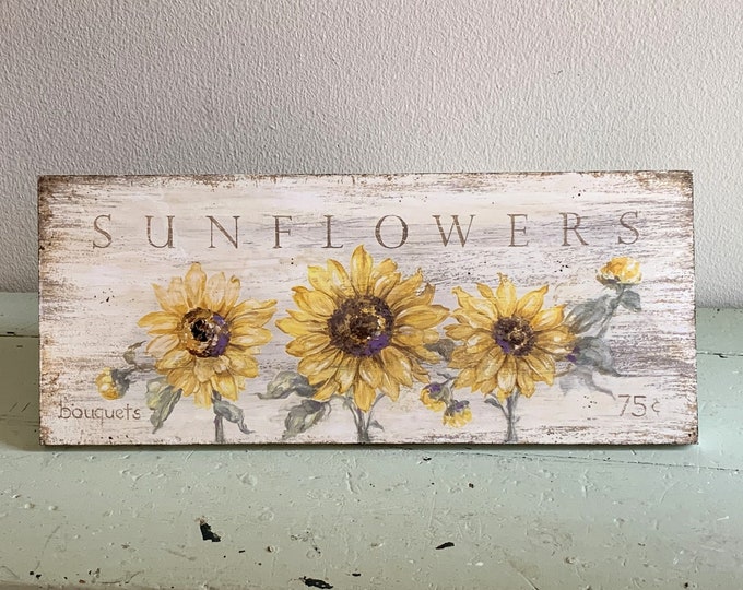 Sunflower Art Print Sign on Wood Cottage Style Flower Wall - Etsy