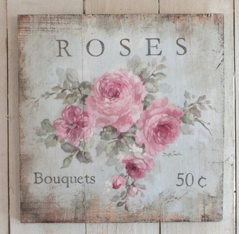 Shabby Chic Pink Roses 50 Cents Sign Wood Sign Rustic Floral | Etsy