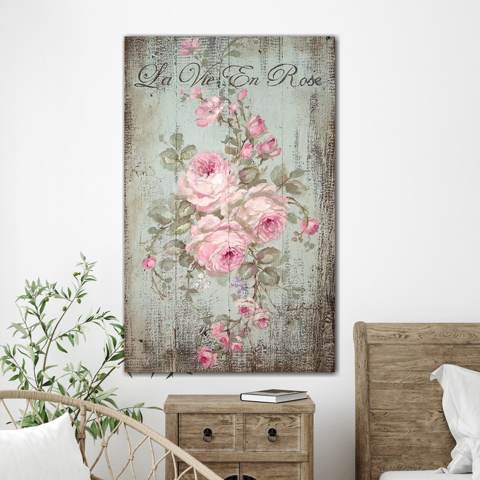 Shabby Chic Romantic Roses La Vie En Rose Canvas Giclee Print - Etsy