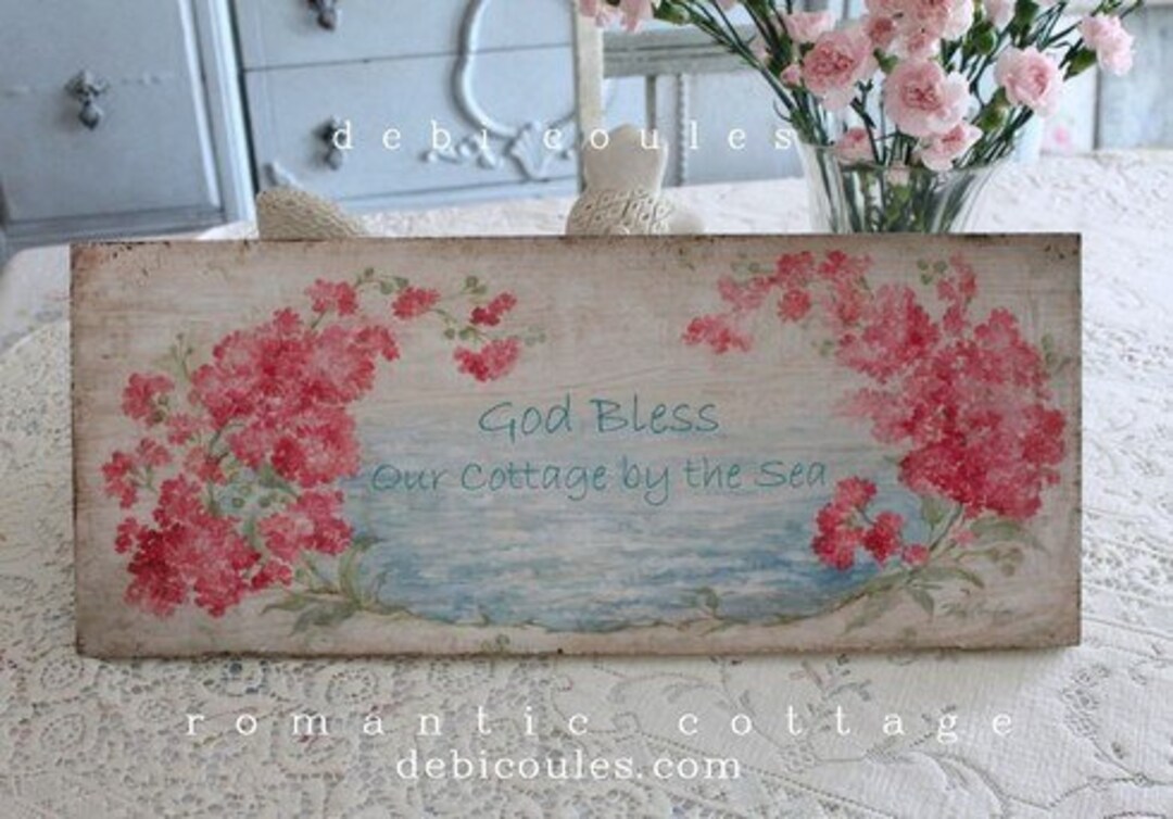 God Bless My Cottage by the Sea Shabby Cottage Print on Wood - Etsy