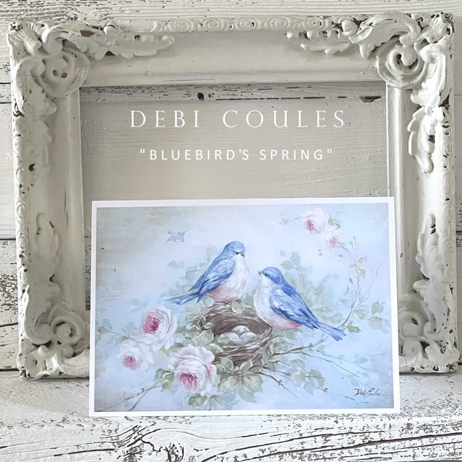 Shabby Chic Bluebird Spring Notecards Heavy Stock Original Debi Coules ...