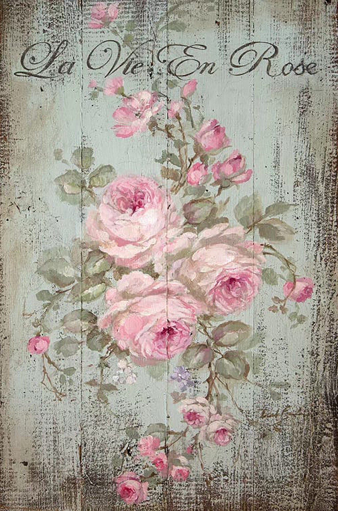 Shabby Chic Romantic Roses La Vie En Rose Canvas Giclee Print - Etsy